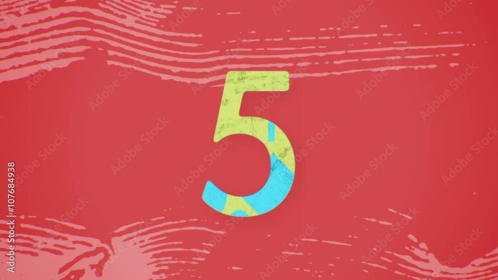Graphical colorful countdown flat animation on dark red background ...