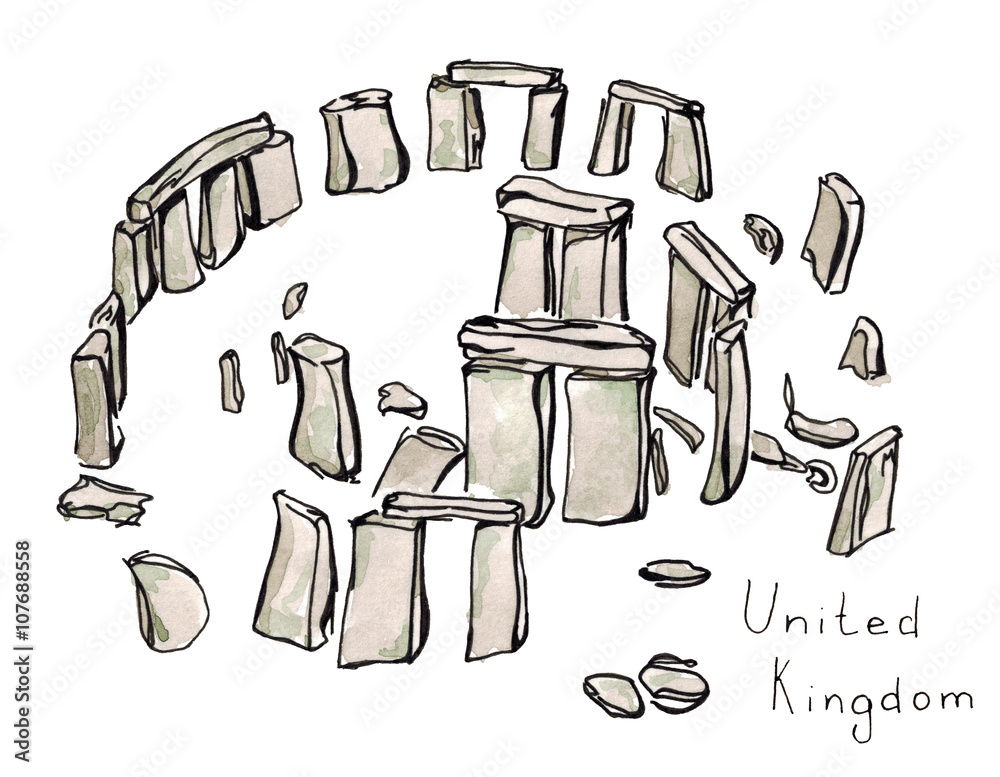 Watercolor Hand drawn sketch of Stonehenge United Kingdom isolated ...