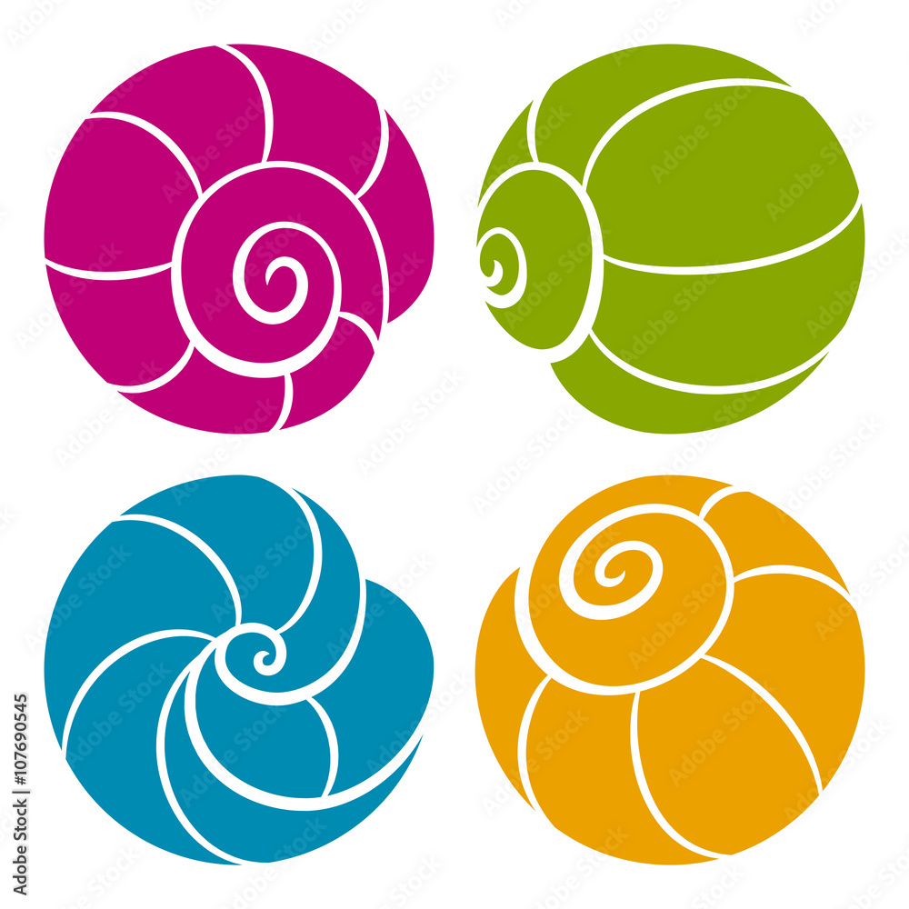 Set of vector iconic round shells isolated on white background Stock ...