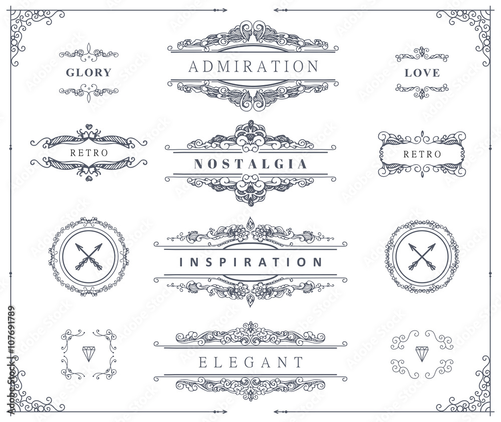 Collection of nice vintage patterns. Flourishes calligraphic ornaments ...