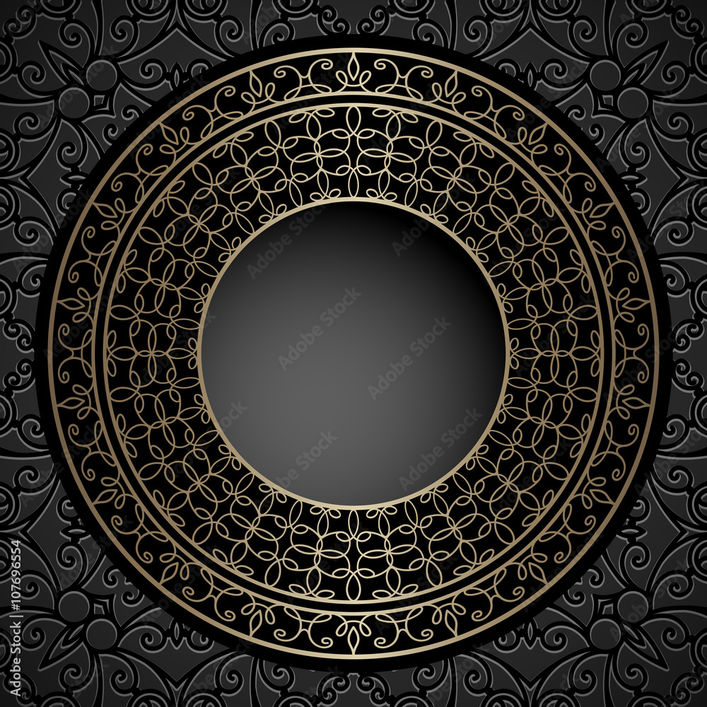 Vintage gold circle frame on pattern Stock Vector | Adobe Stock