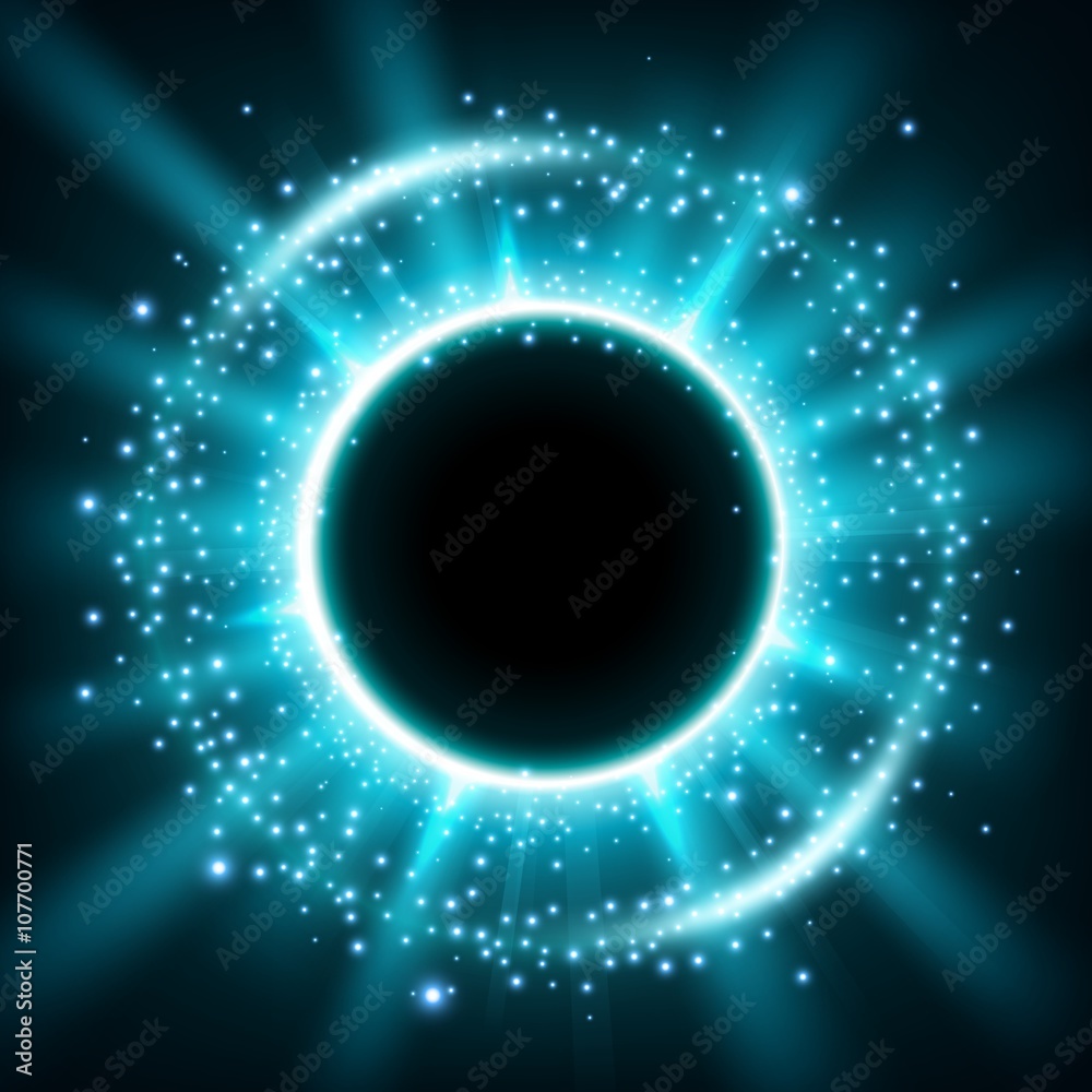 Blue shiny circle frame with glittering dust particles Stock Vector ...