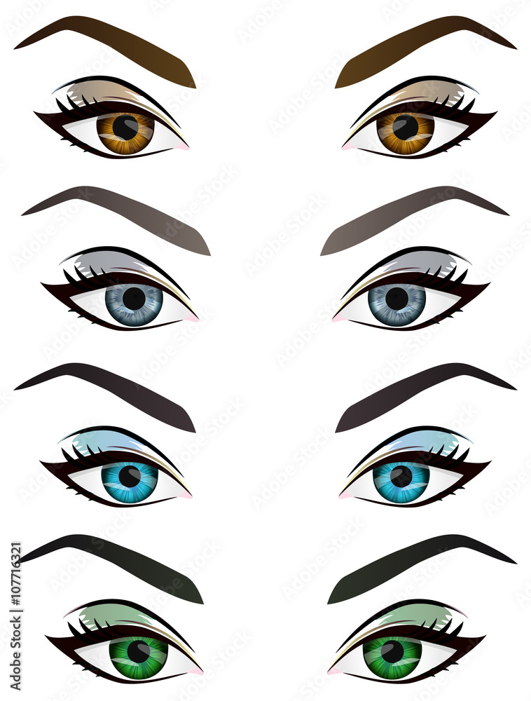 Set of realistic cartoon vector female eyes and eyebrows Stock Vector ...
