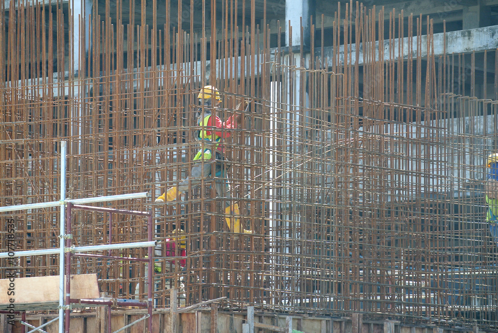 Hot rolled deformed steel bars or steel reinforcement bar. The ...