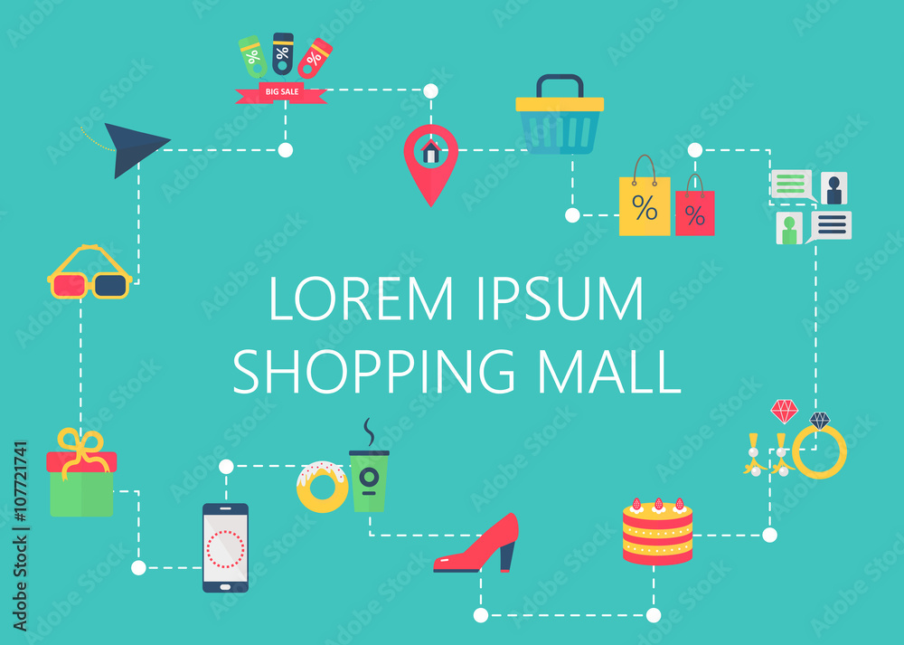Shopping mall map concept vector. Interactive navigation icons ...