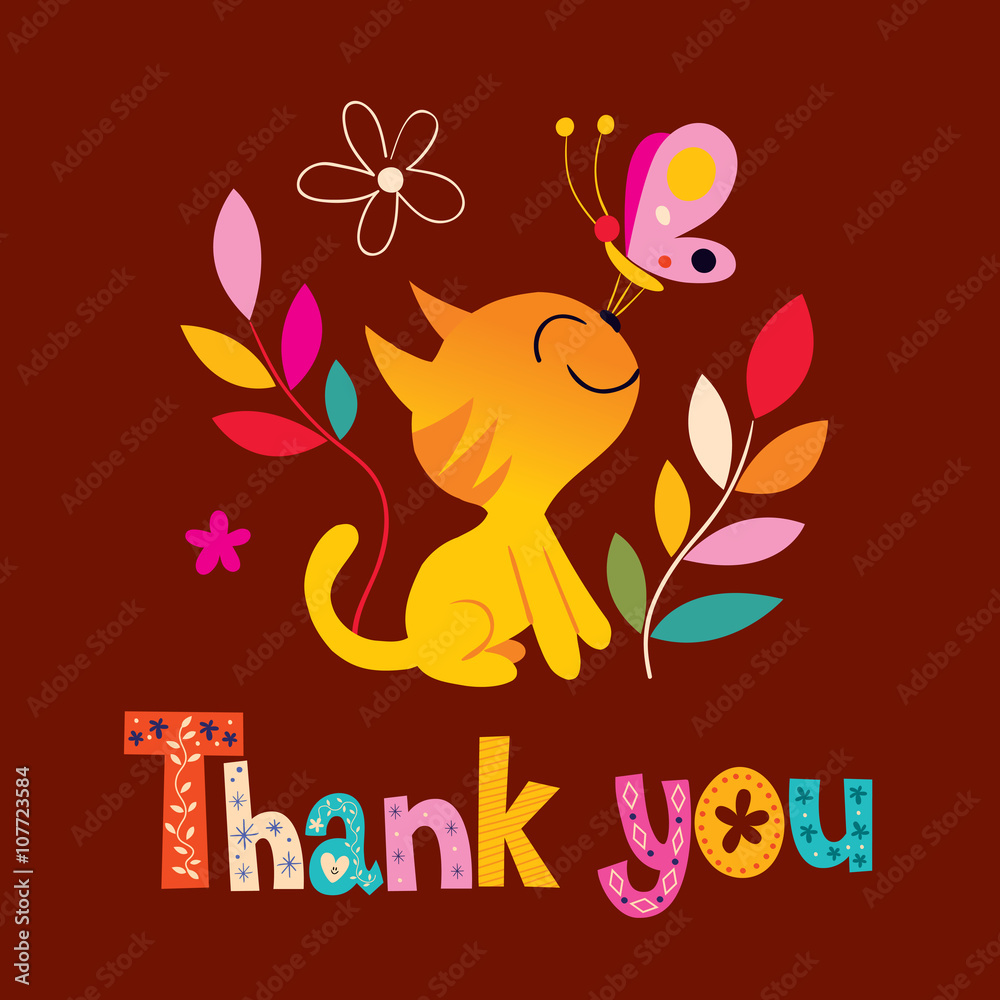 thank you card with cute kitten Stock Vector | Adobe Stock