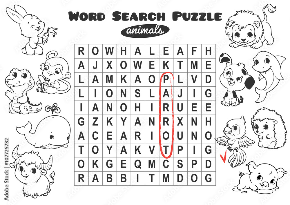 Educational game for kids. Word search puzzle. Stock Vector | Adobe Stock