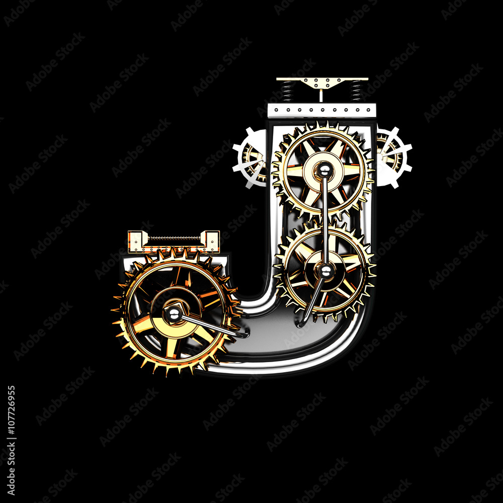 j isolated metal letter with gears on black Stock Illustration | Adobe ...