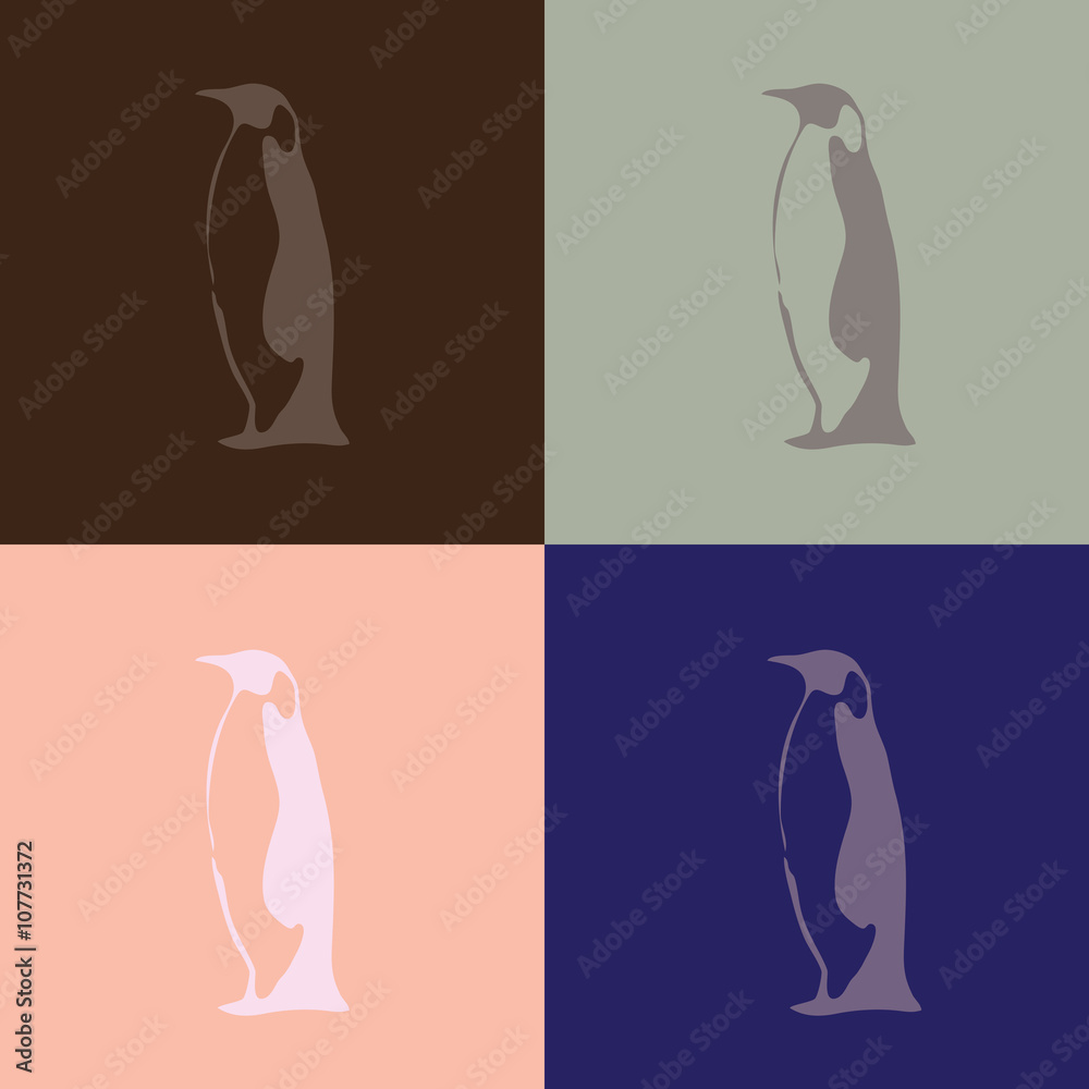 Penguins colorful symbols. Birds from Antarctica. Four birds isolated ...