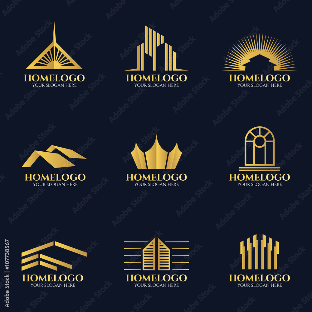 Golden home logo vector set design Stock Vector | Adobe Stock