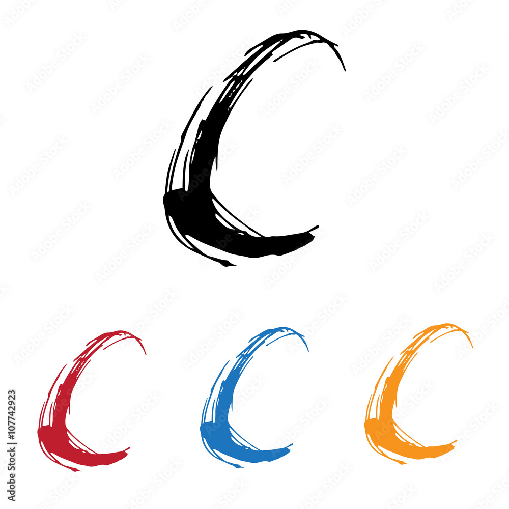 Sketchy Letter C in various Colors. Ink drawn typography. Brush ...