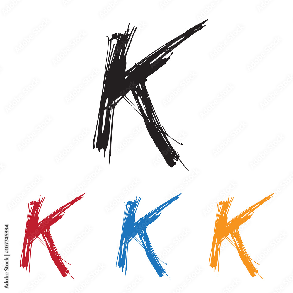 Sketchy Letter K in various Colors. Ink drawn typography. Brush ...