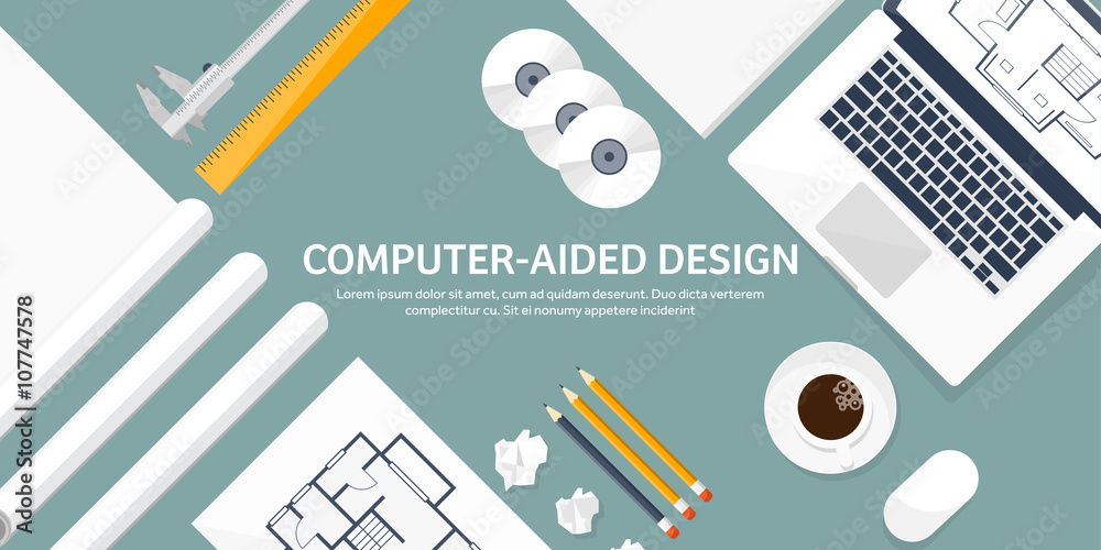 Vector illustration. Engineering and architecture. Notebook, computer ...