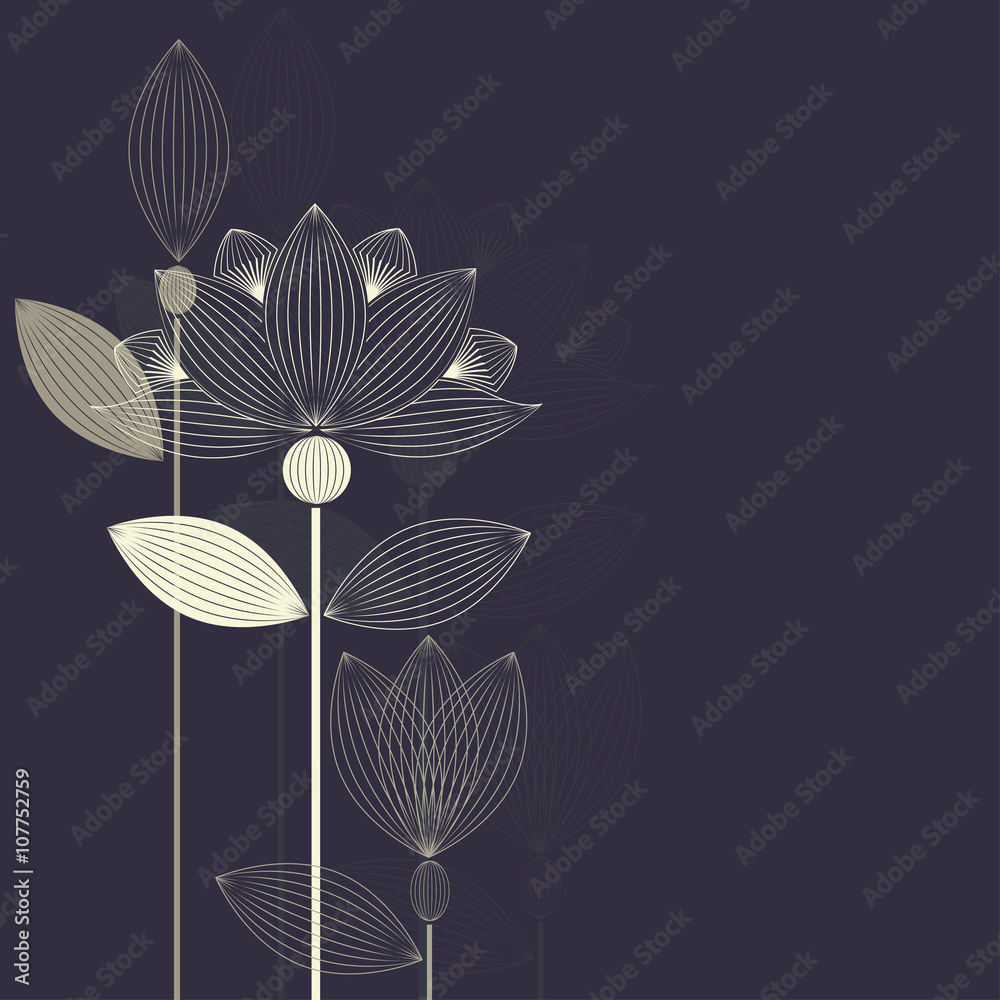 three abstract lotus flower on the dark purple backround vector Stock ...