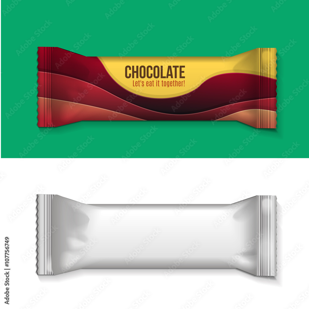 visual of white or clear plain flow wrap plastic foil packet, packaging ...