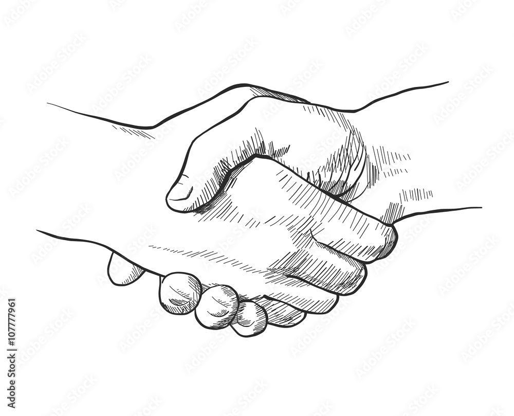 Photo & Art Print Hand drawn sketch illustration of a handshake, teploleta