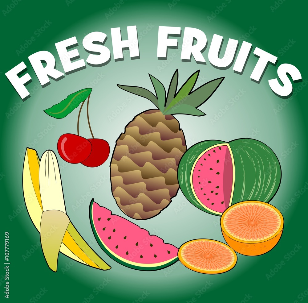 Fresh fruits. Tropical and summer juicy fruits - melon, pineapple ...