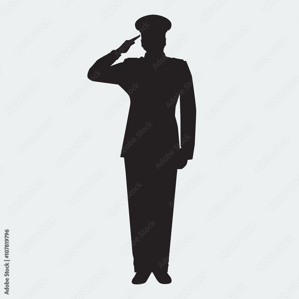 Illustrated Army general silhouette with hand gesture saluting. Vector ...