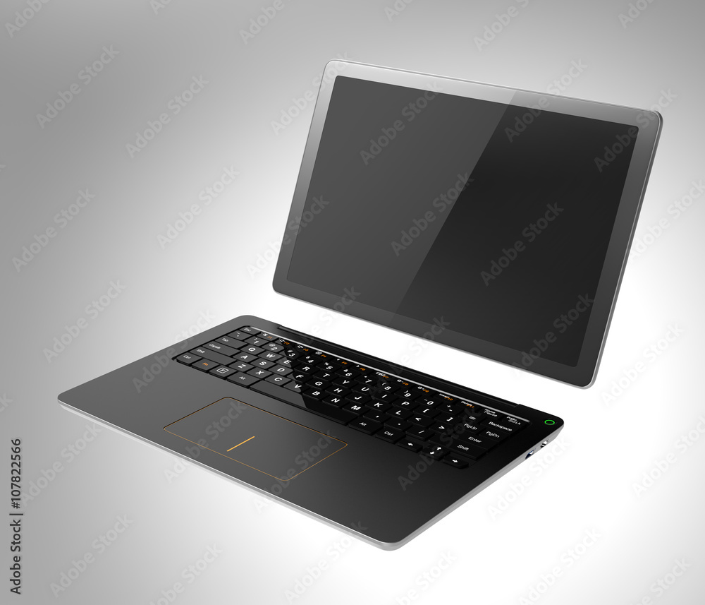 Detachable PC in tablet and keyboard mode. 3D rendering image with ...