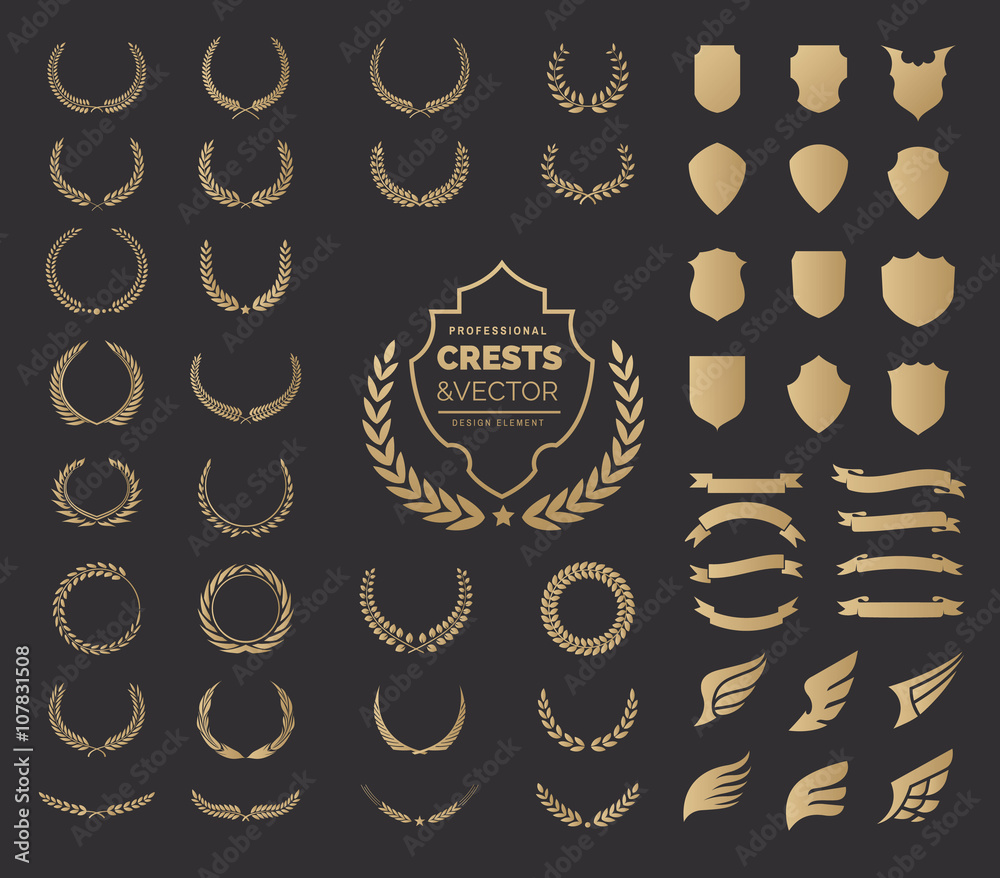 Crest logo element set,Coat of arms,Set of award laurel wreaths and ...