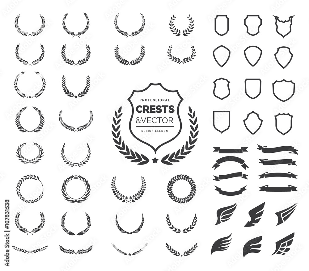 Crest logo element set,Coat of arms,Set of award laurel wreaths and ...