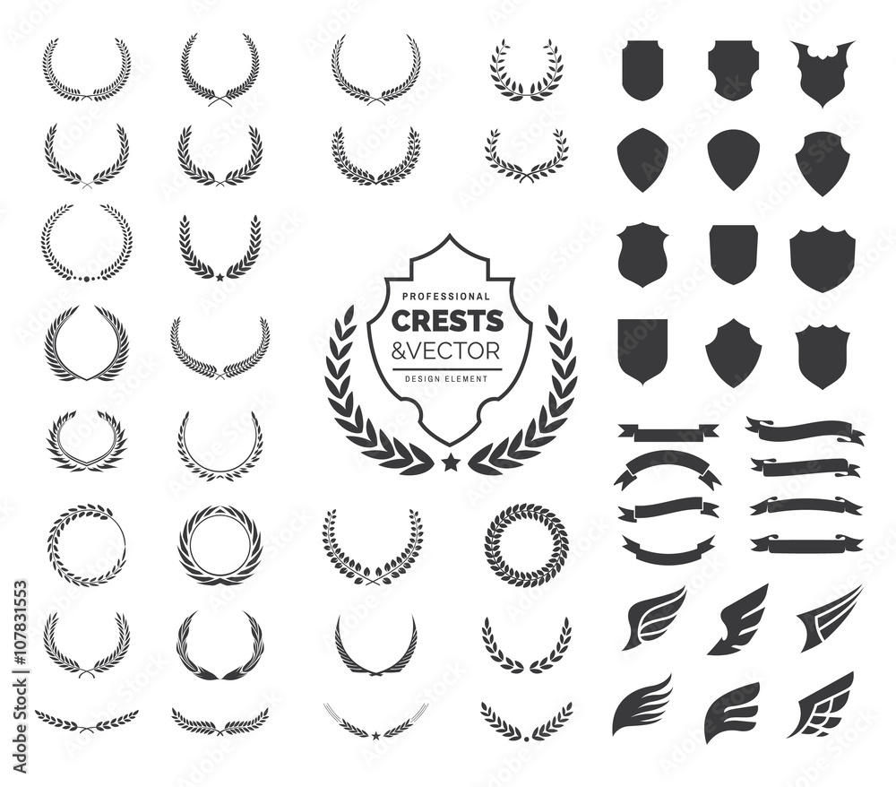 Crest logo element set,Coat of arms,Set of award laurel wreaths and ...