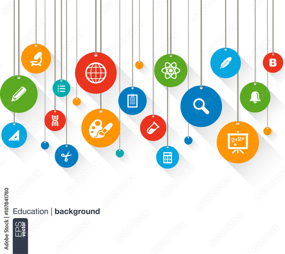 Abstract education background with lines, circles and icons. Hanged ...
