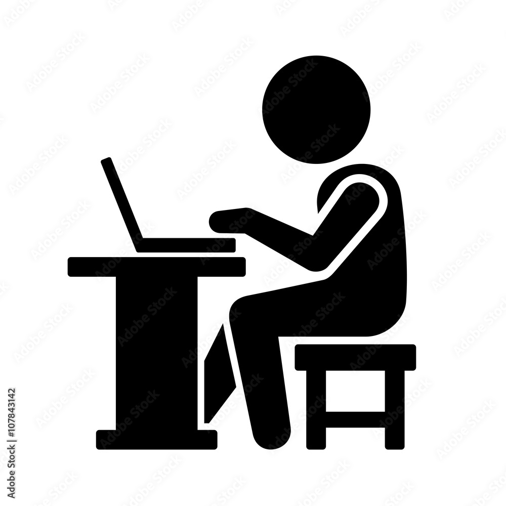 Pictogram Businessman Working on Computer. Vector Stock Vector | Adobe ...