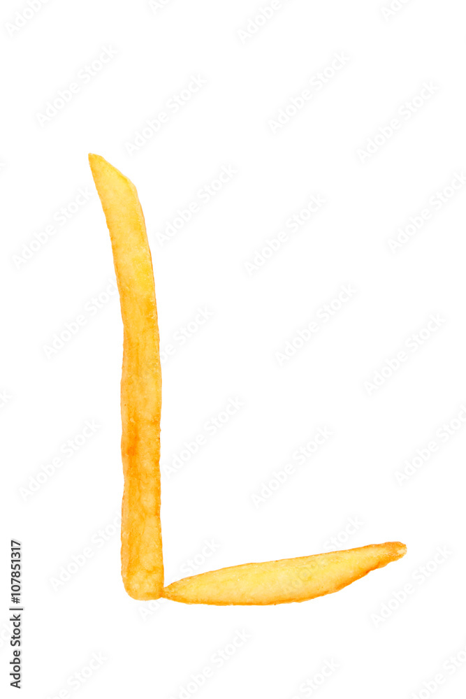 L alphabet letter from French fries on the white Stock Photo | Adobe Stock