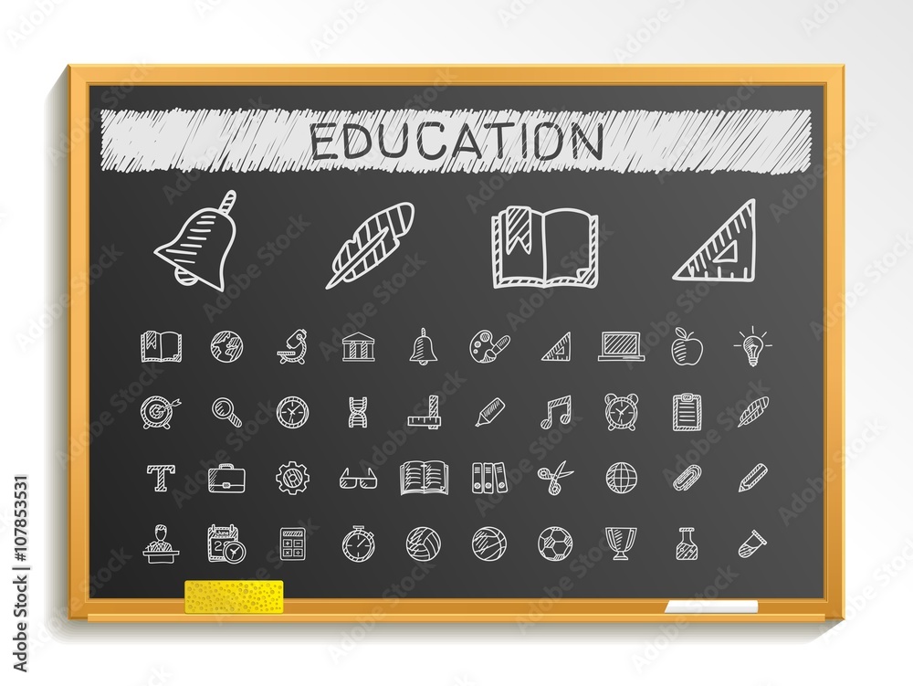 Education hand drawing line icons. Vector doodle pictogram set. chalk ...