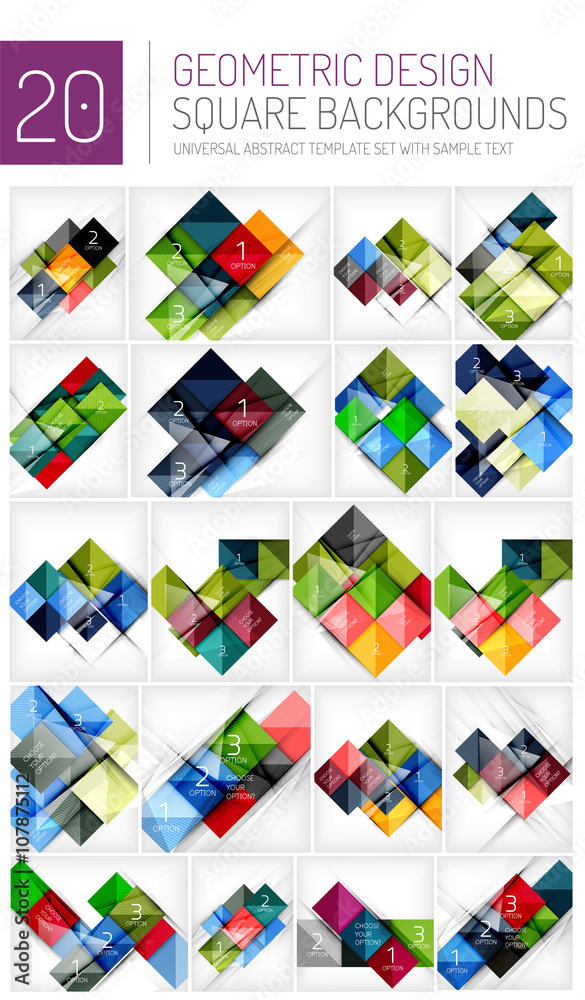 Mega collection of square geometric backgrounds Stock Vector | Adobe Stock