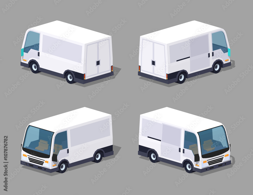 White cargo van. 3D lowpoly isometric vector illustration. The set of ...
