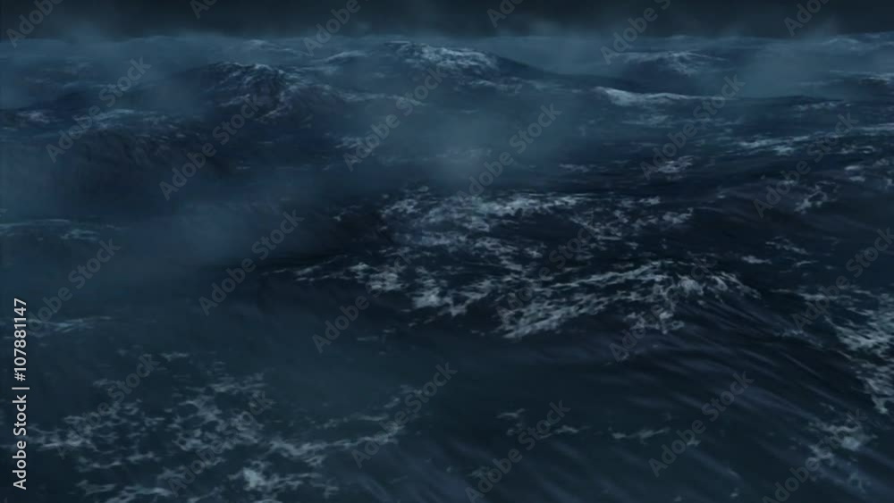 Oceanic 0104: Ocean white caps ripple in a dark misty, stormy night ...