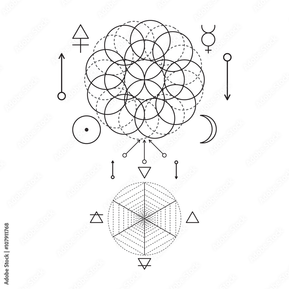 Symbol of alchemy and sacred geometry. Three primes: spirit, soul, body ...