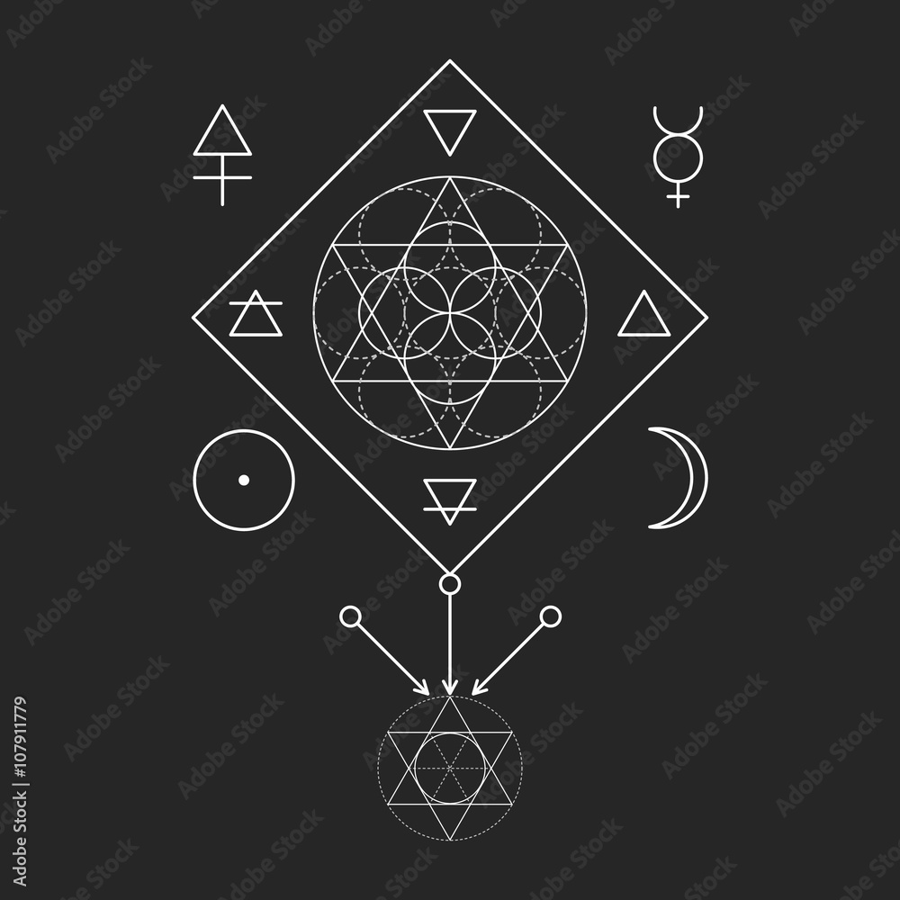 Symbol of alchemy and sacred geometry. Three primes: spirit, soul, body ...