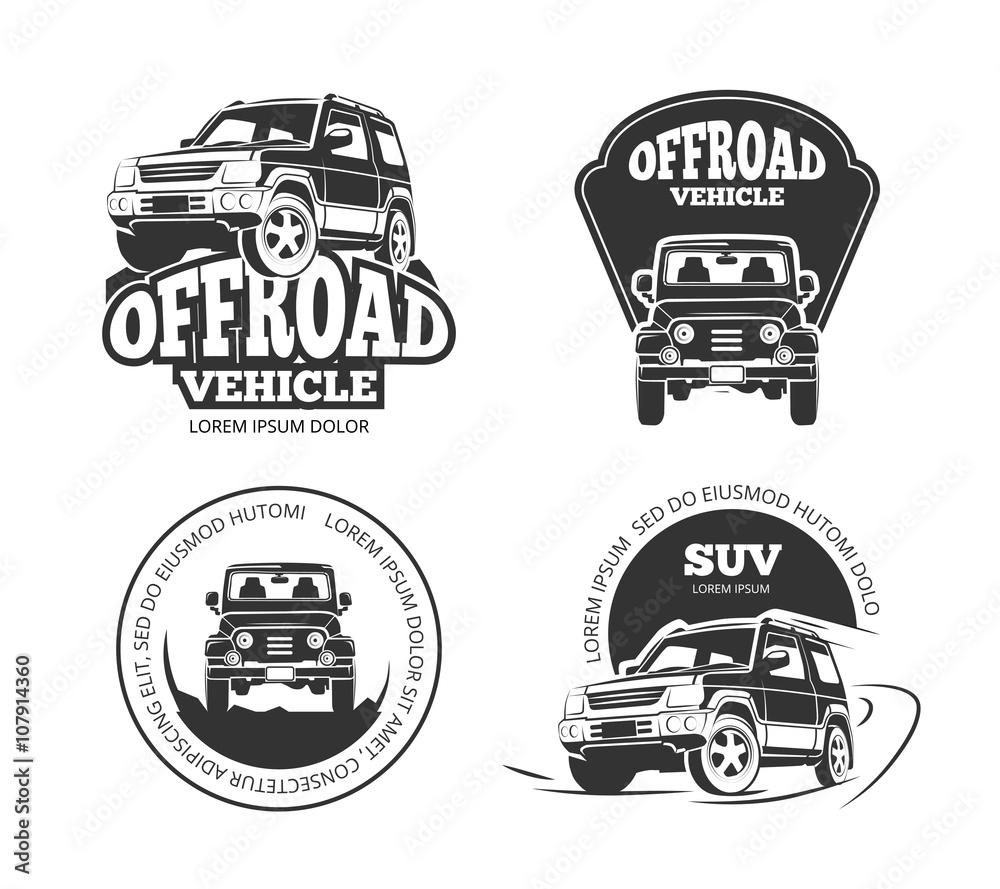 Suv pickup retro vector emblems, logos, badges and labels. Vehicle suv ...