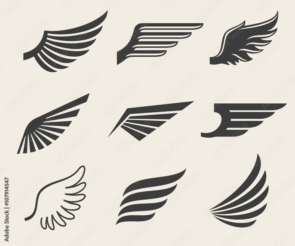 Wings vector icons set. Wing set, icon wing, feather wing bird ...