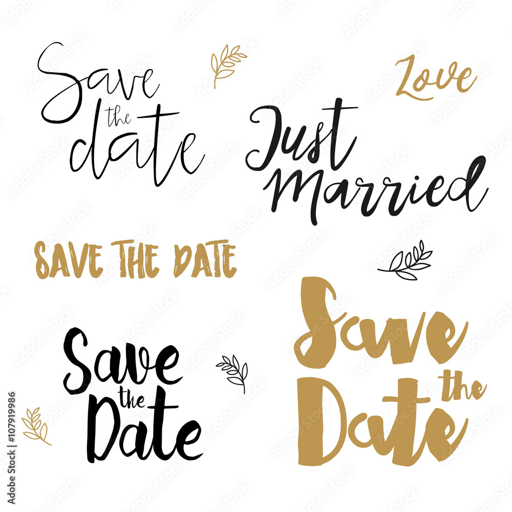 Save The Date Wedding invitation labels. Save The Date lettering. Save ...