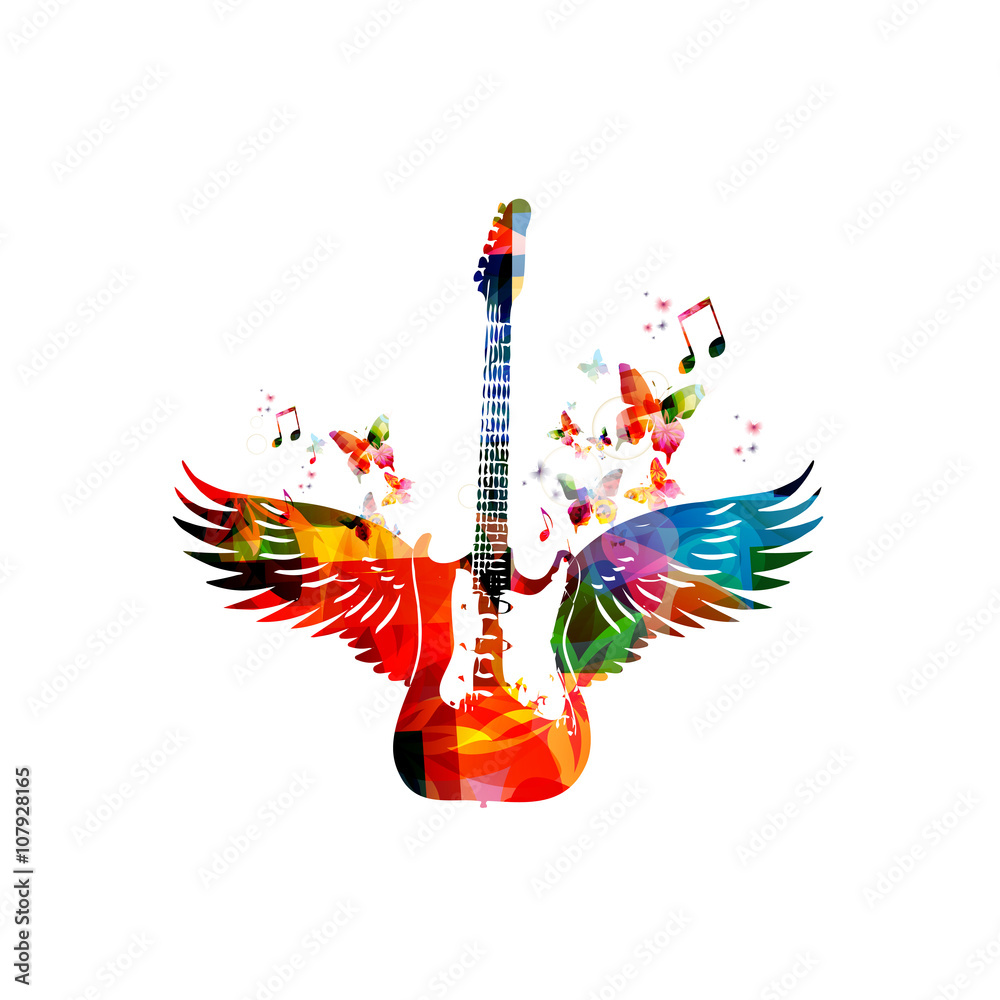 Colorful guitar with wings Stock Vector | Adobe Stock