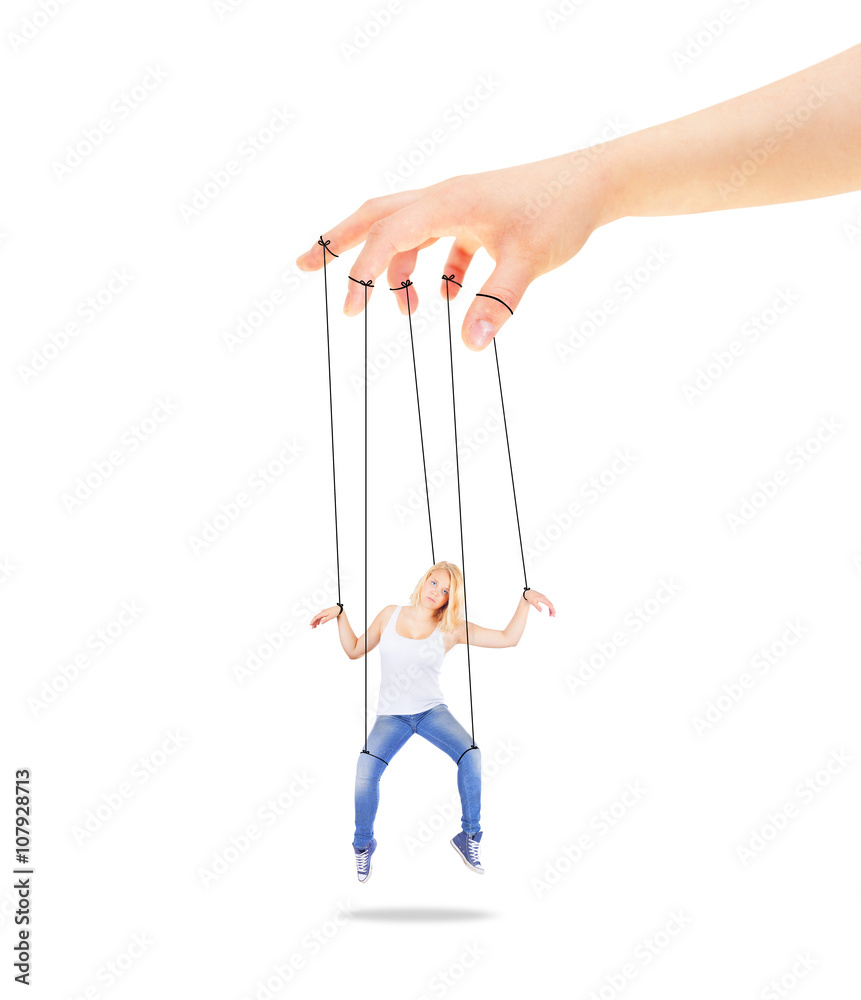 Girl being held by strings as a marionette Stock Photo | Adobe Stock