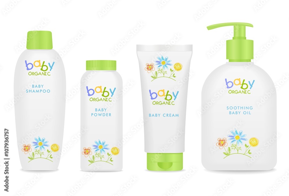 Baby cosmetic tubes with kids design. Vector เวกเตอร์สต็อก | Adobe Stock