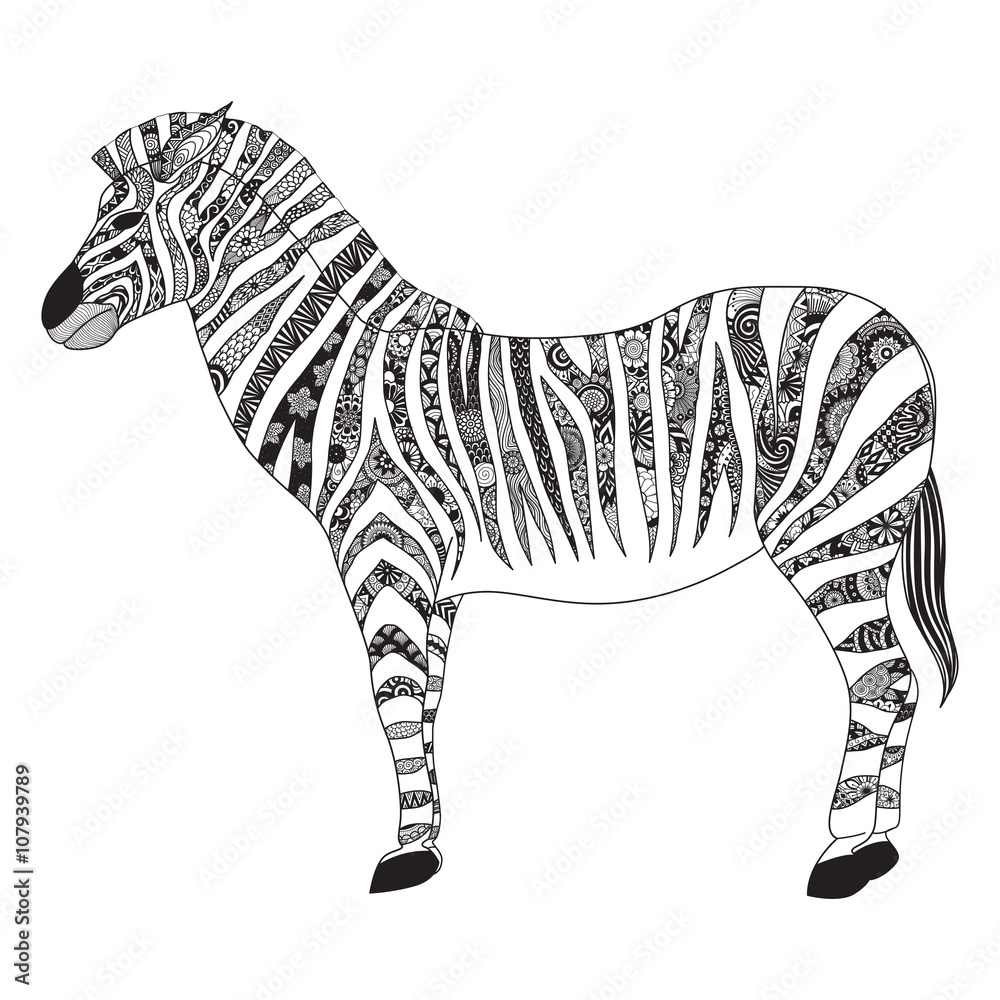 Zebra zentangle stylized for T- Shirt design, sign, poster, coloring ...