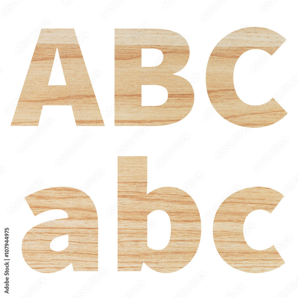 English alphabet with wood texture on white background Stock Photo ...