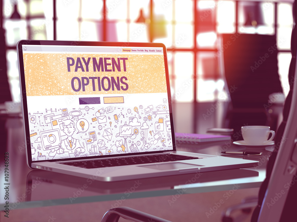 Payment Options Concept. Closeup Landing Page on Laptop Screen in ...