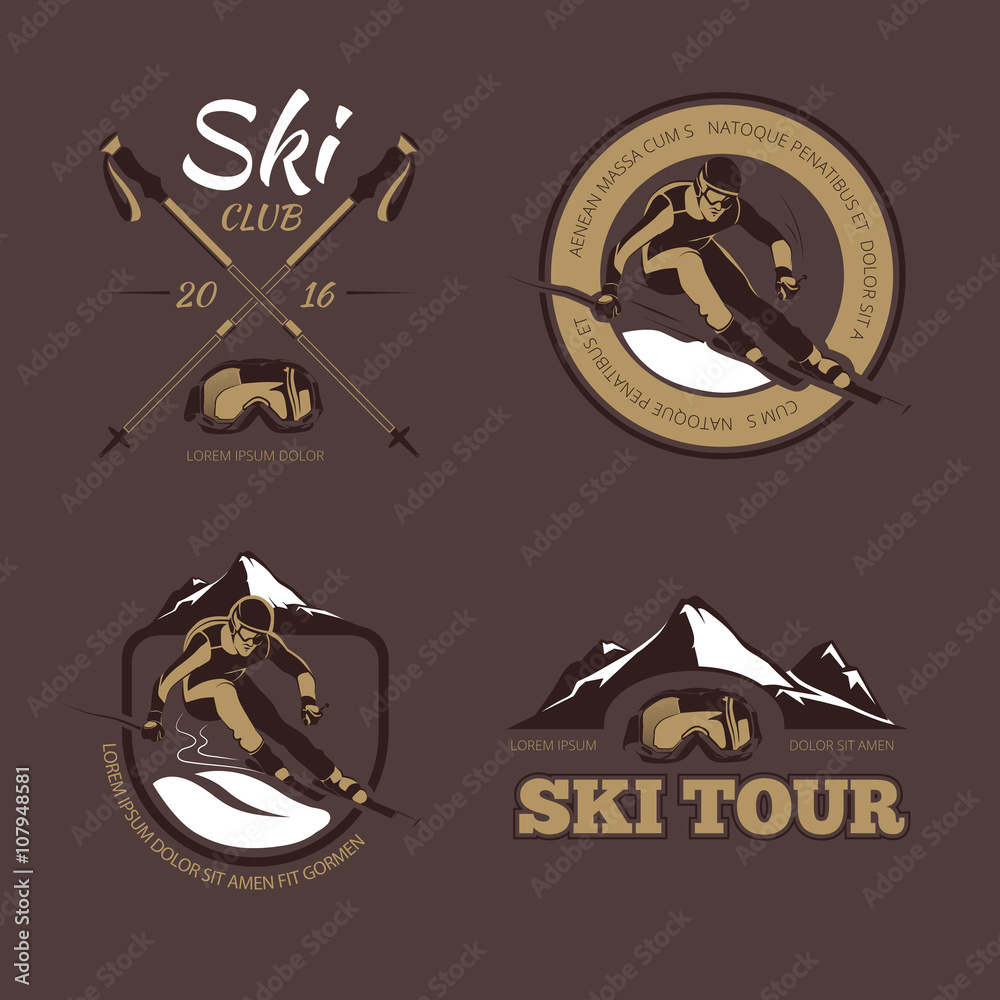 Nordic skiing vector emblems, labels, badges, logos set Stock Vector ...