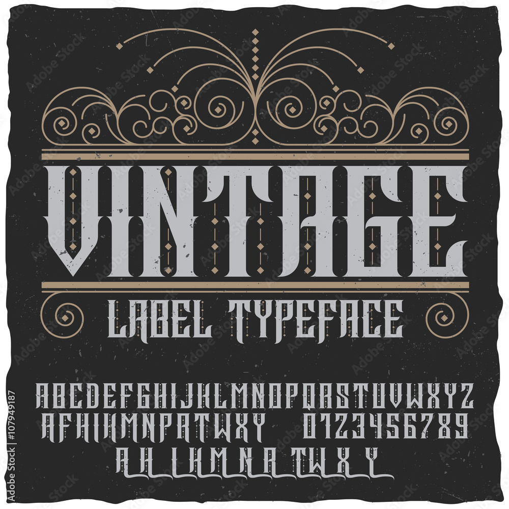 Vintage label font and sample label design with decoration and ribbon ...