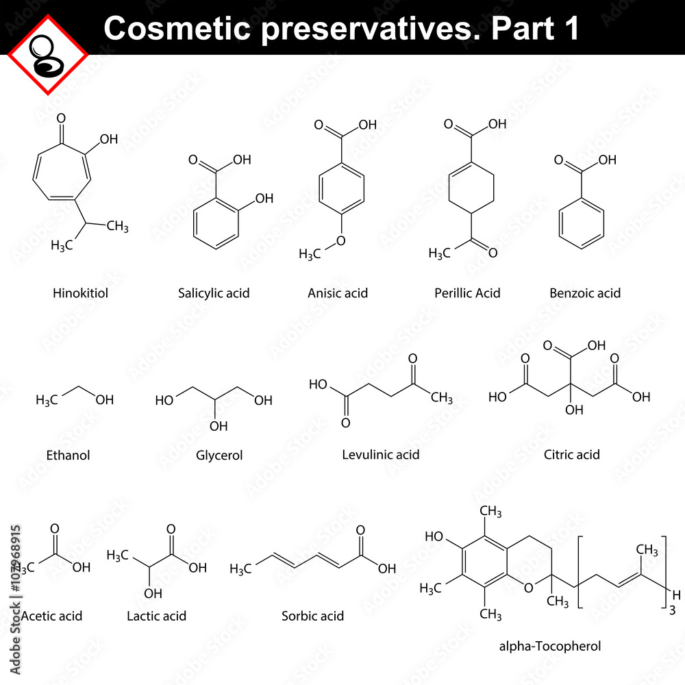 Molecular structures of main cosmetic preservatives Stock Vector ...