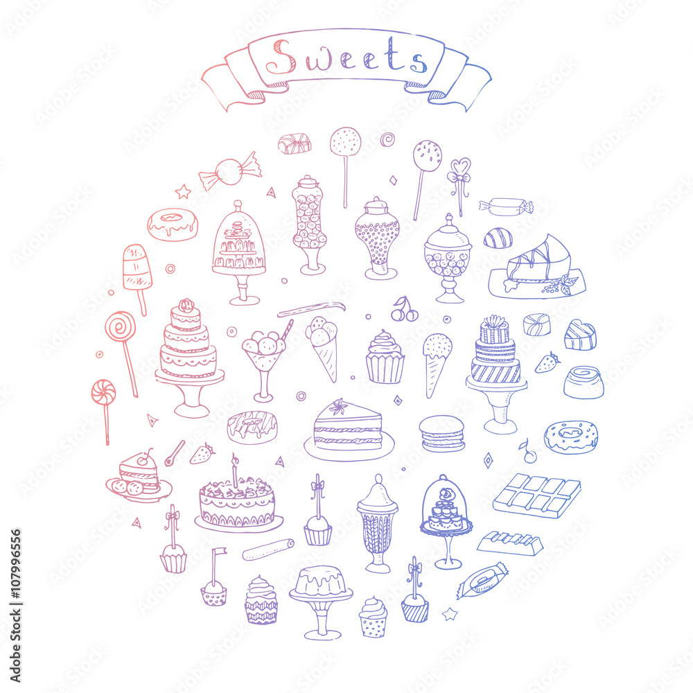 Hand drawn doodle Sweets set Vector illustration Sketchy Sweet food ...