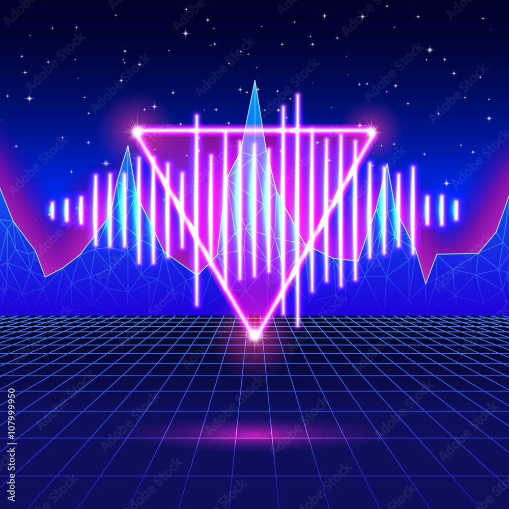Retro gaming neon background with shiny music wave Stock Vector | Adobe ...