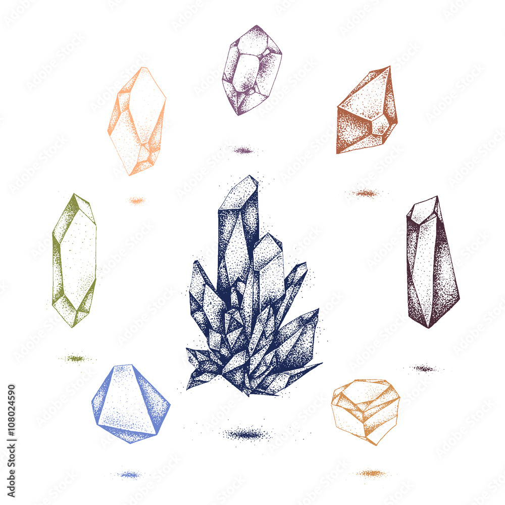 Vector Crystal illustrations on white background. Isolated diamond ...